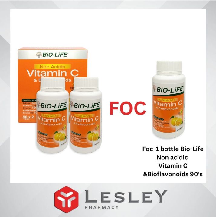 Bio-Life Non Acidic Vitamin C & Bioflavonoids 2x90's + Foc 1 Bio-Life ...