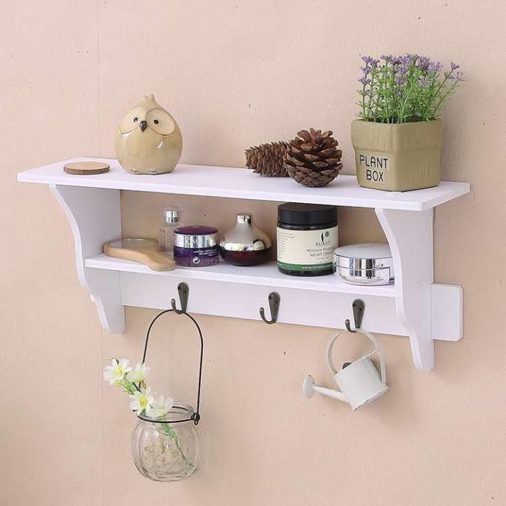 DIY 2 Layer Wooden Wall Rack Hanging Decoration Creative Clapboard ...