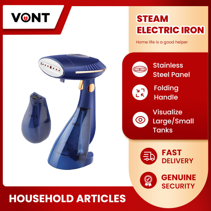 VONT 1500W Folding Handheld 2-in-1 Clothes Steam Iron Replaceable Large ...