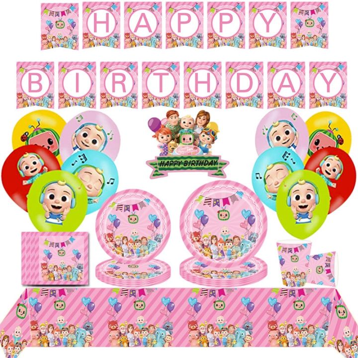 Pink Cocomelon Cartoon Girls Birthday Party Supplies Balloons Set Baby ...