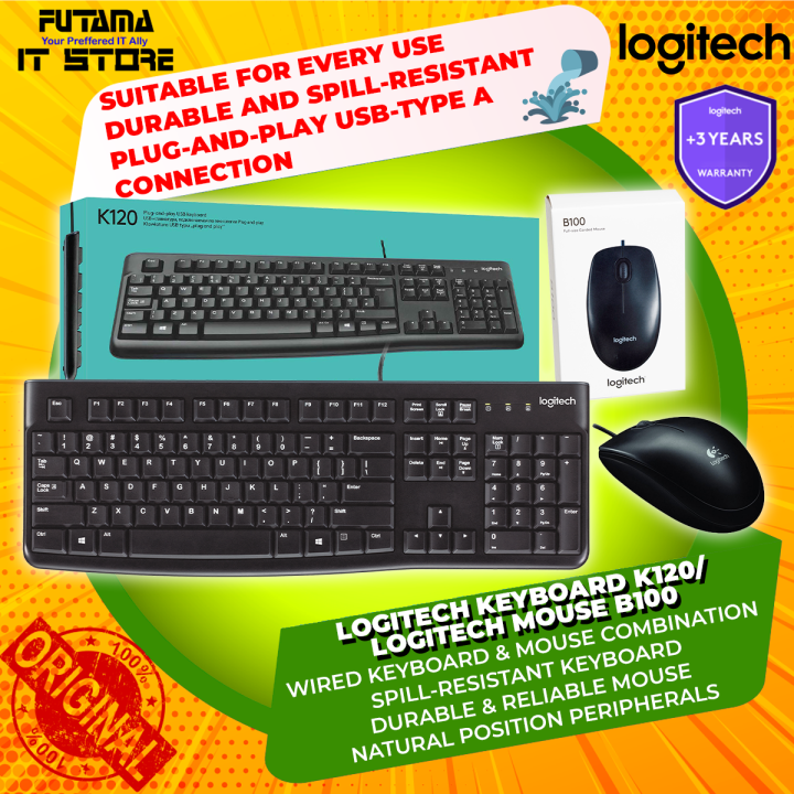 Logitech K120 USB Wired Keyboard / B100 Logitech Wired Mouse | Lazada