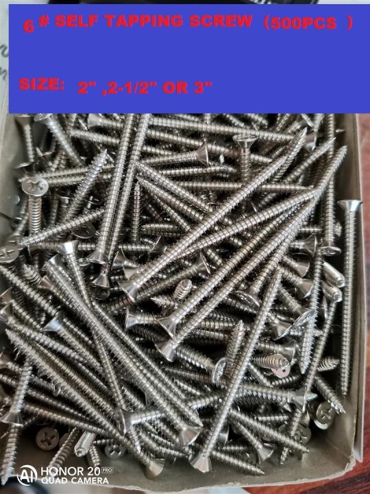 500pcs Flat Head Phillips Self Tapping Screw 6# (various size) | Lazada