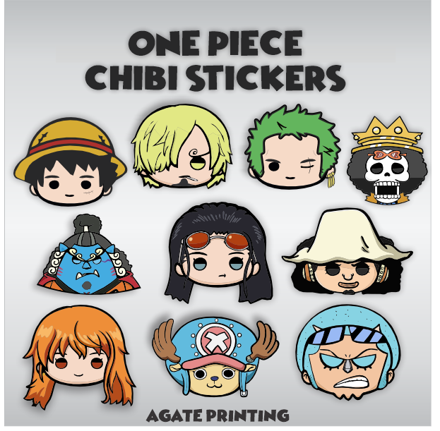 One Piece Hand drawn Chibi Face Stickers | Vinyl Anime Laptop Stickers ...