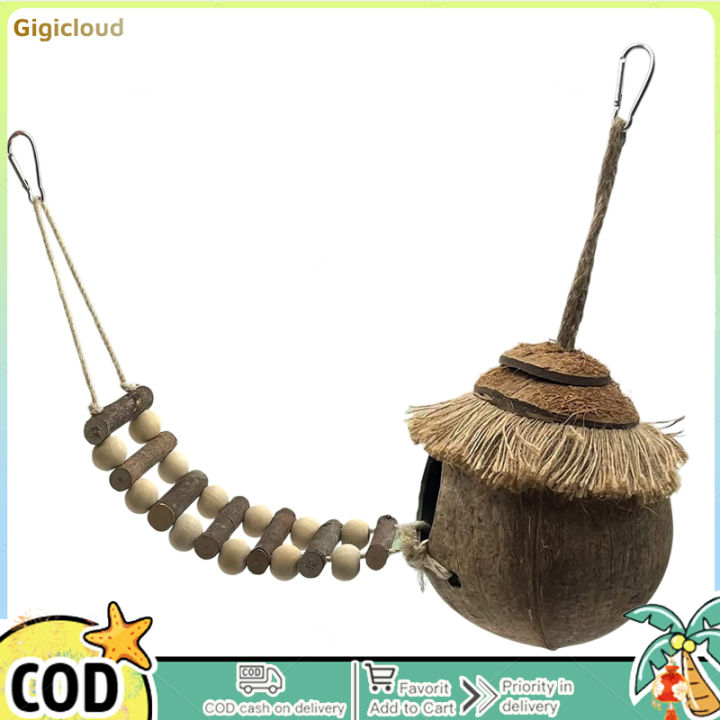 Bird Natural Coconut Shell With Ladder Bird Nesting House Birds Cage ...