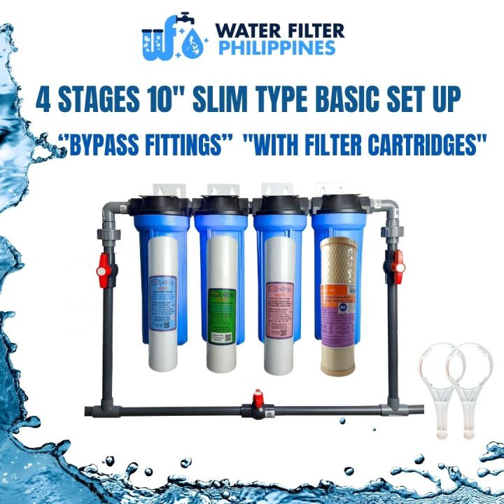 Water Filter 4 Stages 10" Slim Type Basic with Bypass Fittings Ideal ...