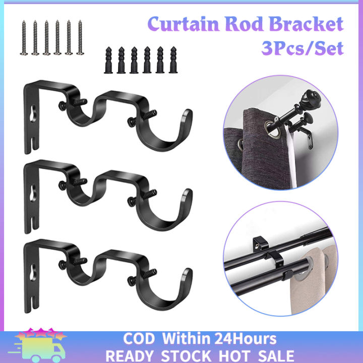 [Fast Delivery] 3Pcs/Set Double Rod Curtain Rod Holder With Screw Heavy ...