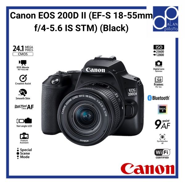 Canon EOS 200D Mark II & 200D II Kit 18-55 F4-5.6 IS STM DSLR Camera ...