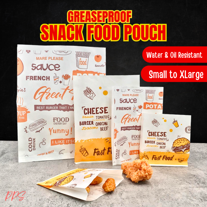 100pcs Fast Food Print Pouch Bag Grease Proof Paper Bag Food Wax Paper ...
