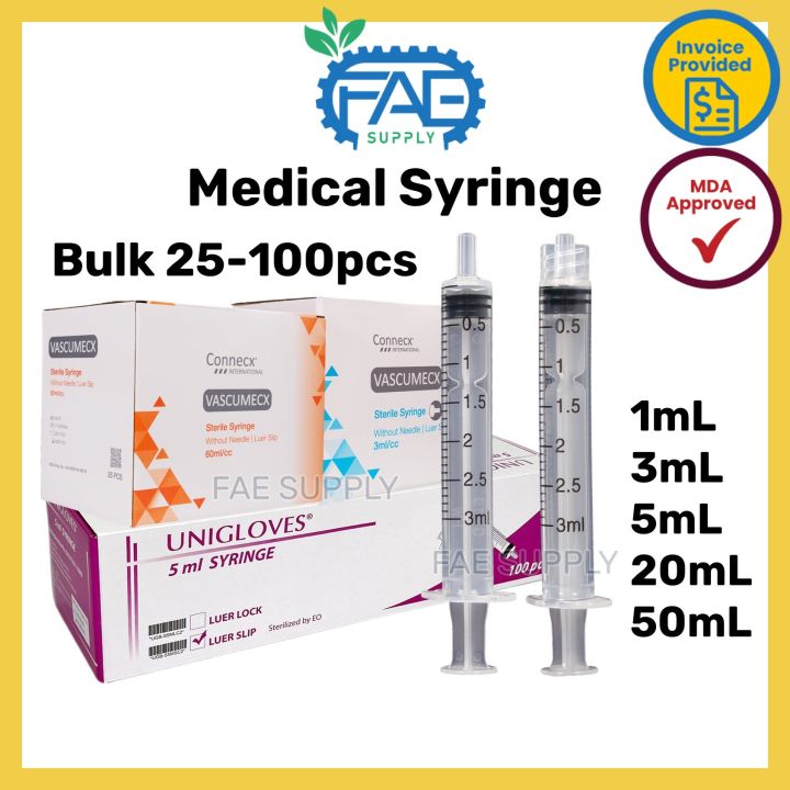 Syringe Picagari Luer Lock Luer Slip MDA 1/3/5/10/20/50 mL CC box packing bulk | Lazada