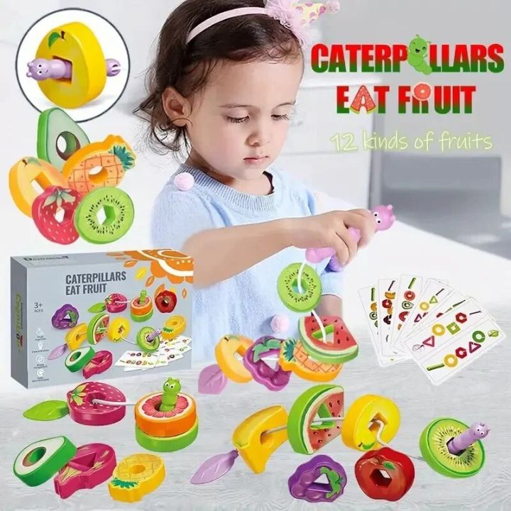 Fruit Shape Montessori Threading Toys For Children Geometric ...