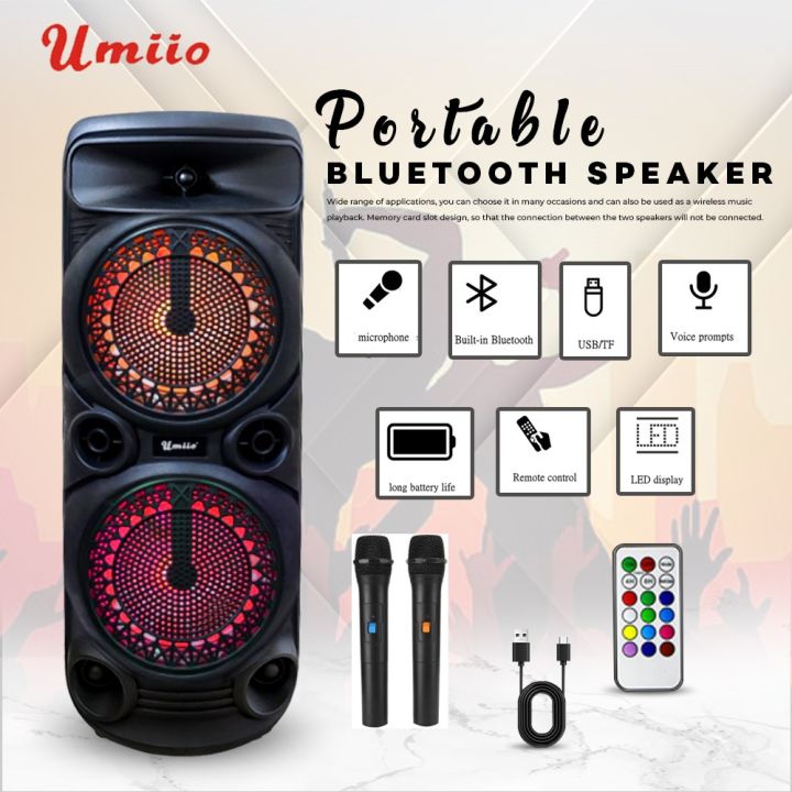 Umiio 90 Bluetooth speaker 8.5 inches*2, Tow wireless mic, 3D sound ...