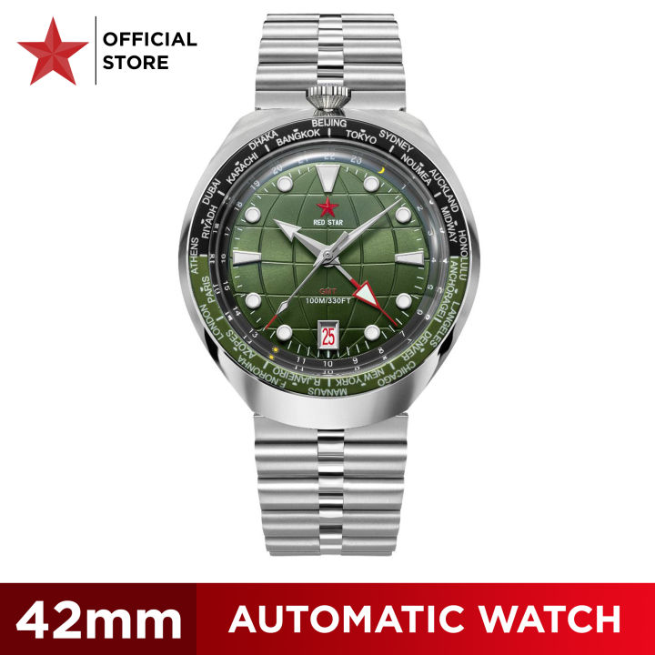 Red Star Sea Star 2 GMT Green Dial Stainless Steel Automatic Watch ...
