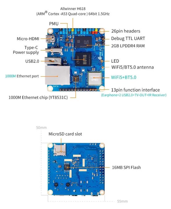 【revolutionary】 Orange Pi Zero 3 2gb5v3a Type C Power Supply Ddr4 Allwinner H618 Wifibt Ble Mini