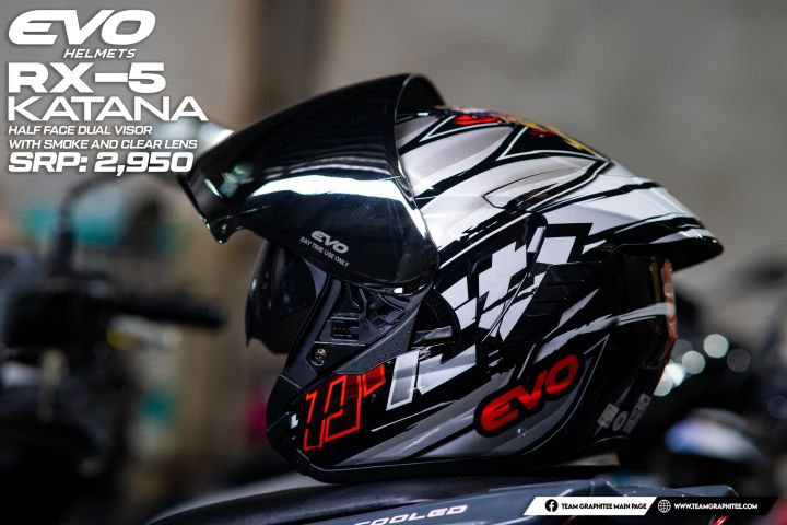 EVO RX-5 KATANA GRAY RED (SILVER IRIDIUM LENS) HALF FACE DUAL VISOR ...