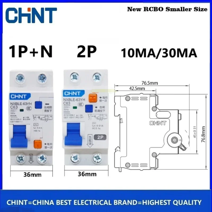 CHINT NXBLE-63YH 1P+N 2P 10MA 30MA Small Size RCBO Residual Current Circuit Breaker With ...