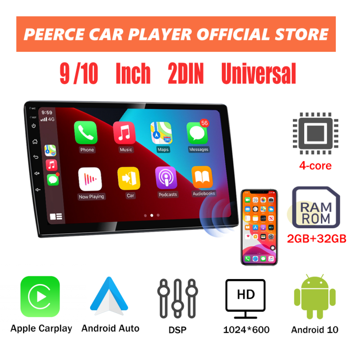 PEERCE Car Radio 2DIN 9/10 Inch Universal Android Car Player With Apple ...