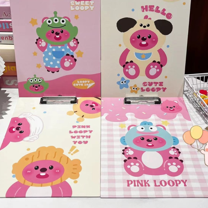 FUTUI Pink Loopy File Folder with Clip Cartoon Writing Clipboard ...