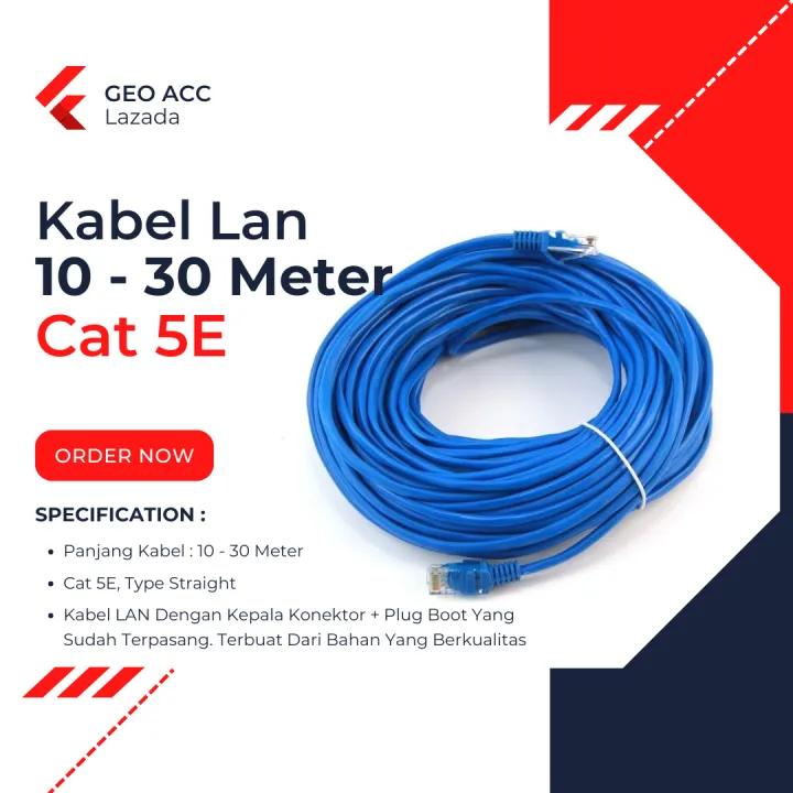 KABEL LAN MURAH 30 METER 25 METER 20 METER 15 METER 10 METER BIRU SUDAH ...