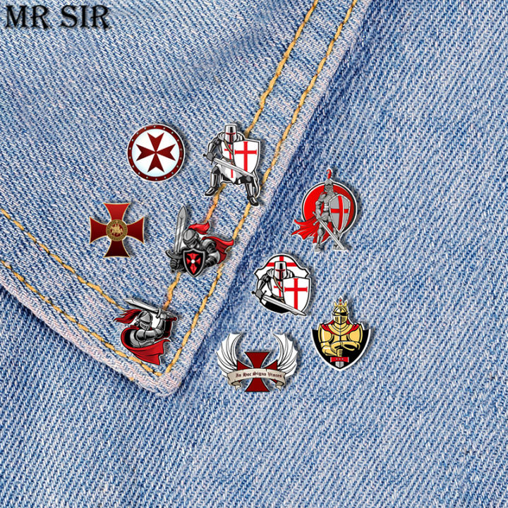 Knights Templar Acrylic Enamel Pin Cross Military Brooches Tactical ...