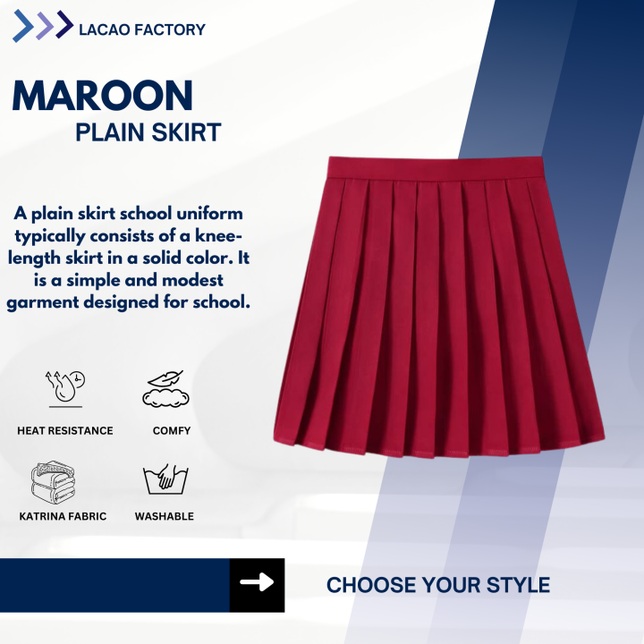 Lacao Factory School Uniform Plain Maroon Pleated Skirt for Girls ...
