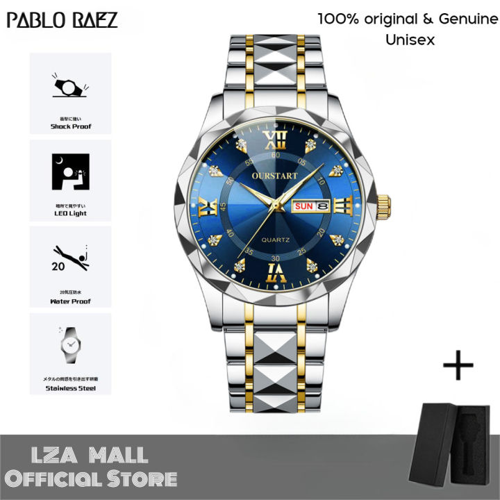 PABLO RAEZ นาฬิกาผู้ชายใหม่เรืองแสงปฏิทินคู่ความแม่นยำนาฬิกาข้อมือกัน ...