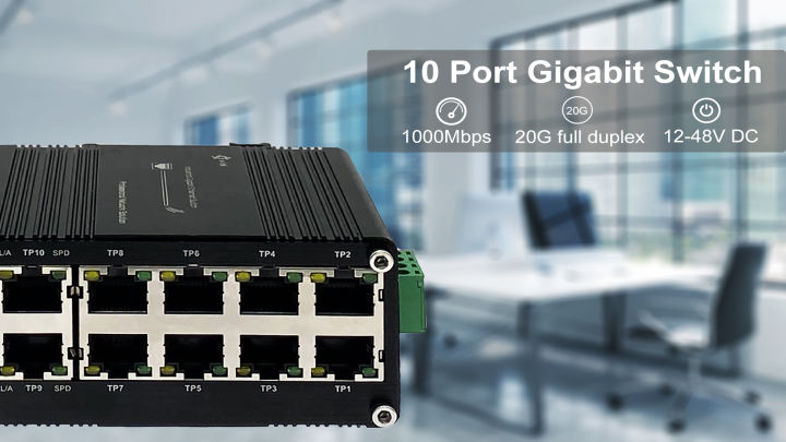 Mini Industrial 10 Ports Gigabit Ethernet Switch Hardened 10-Port 10/100/1000Mbps RJ45 Network ...