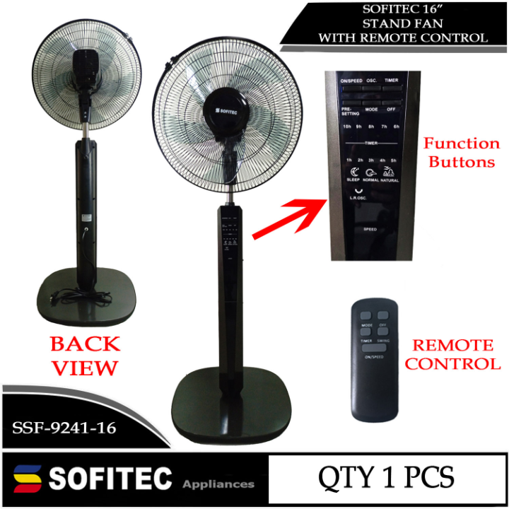 Sofitec Stand Fan 16" Digital Electric Fan with Timer and Remote SSF ...