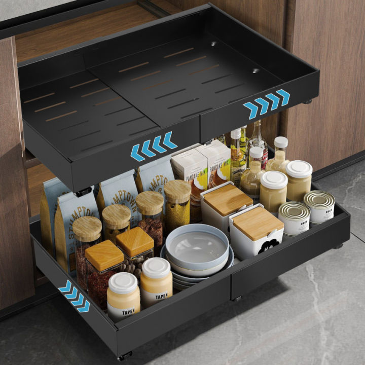 Pull Out Cabinet Organizer, Extendable Slide Out Drawer Storage Shelves ...