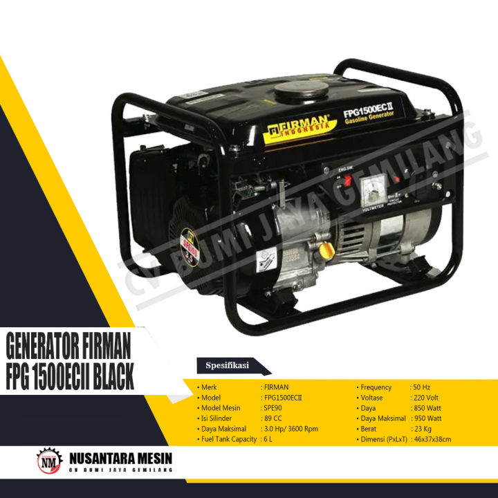 MESIN GENSET / GENERATOR FIRMAN FPG 1500 ECII BLACK 950 WATT | Lazada ...