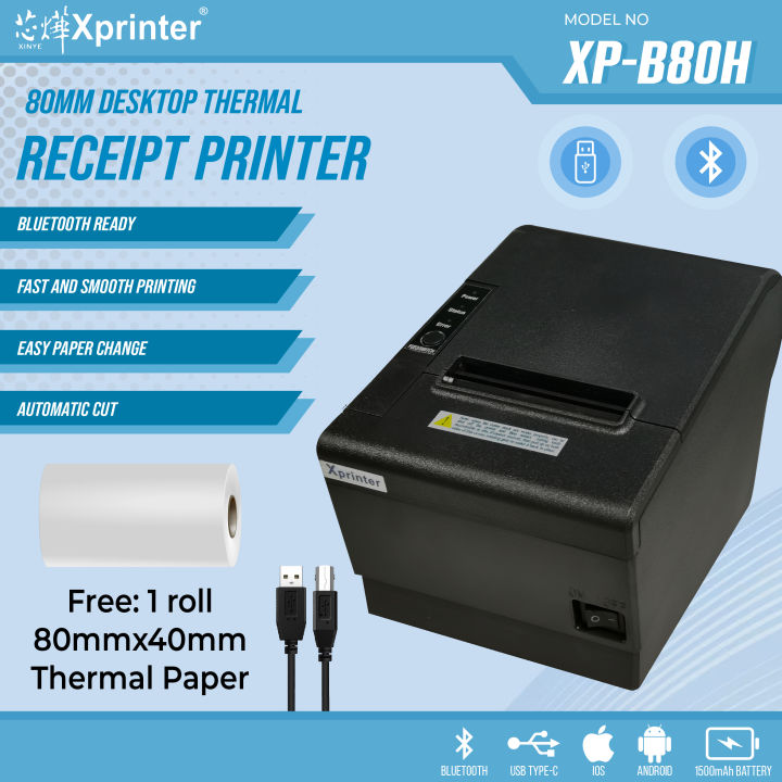Xprinter XP-B80H BLUETOOTH+USB 80mm Thermal Printer Cash Receipt POS ...