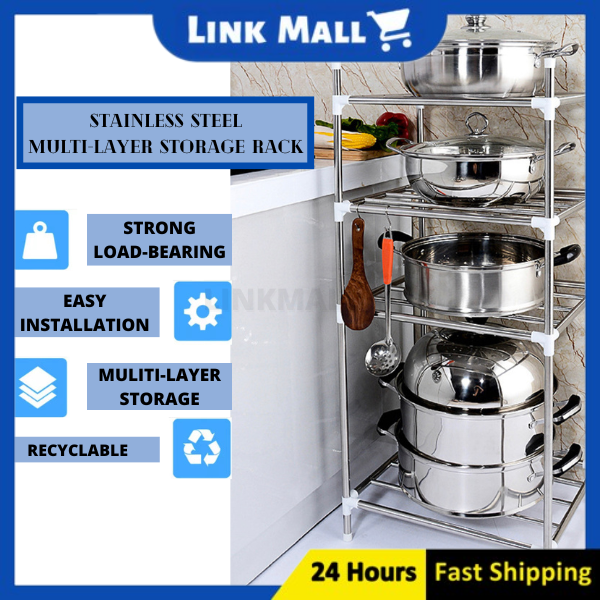 Multi-Layer Stainless Steel Kitchen Storage Rack Pot Portable Rack Dish ...