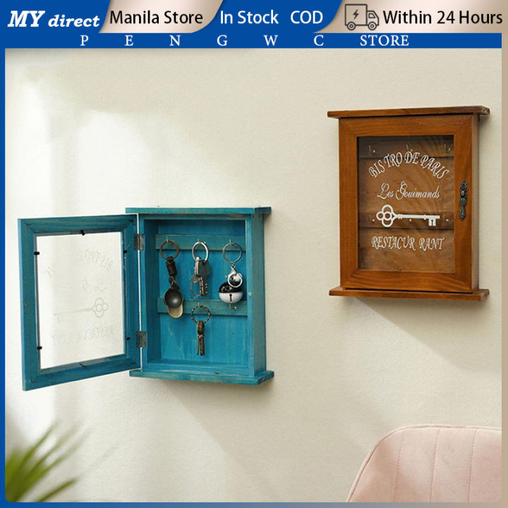 Vintage Style Wooden Key Storage Hanging Hooks Key Box Home Decor Key ...
