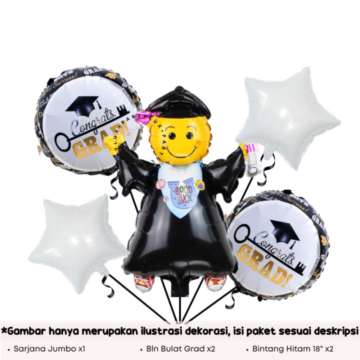 Set Balon Graduation Wisuda 5pcs / Dekorasi Perpisahan Sekolah / Happy ...