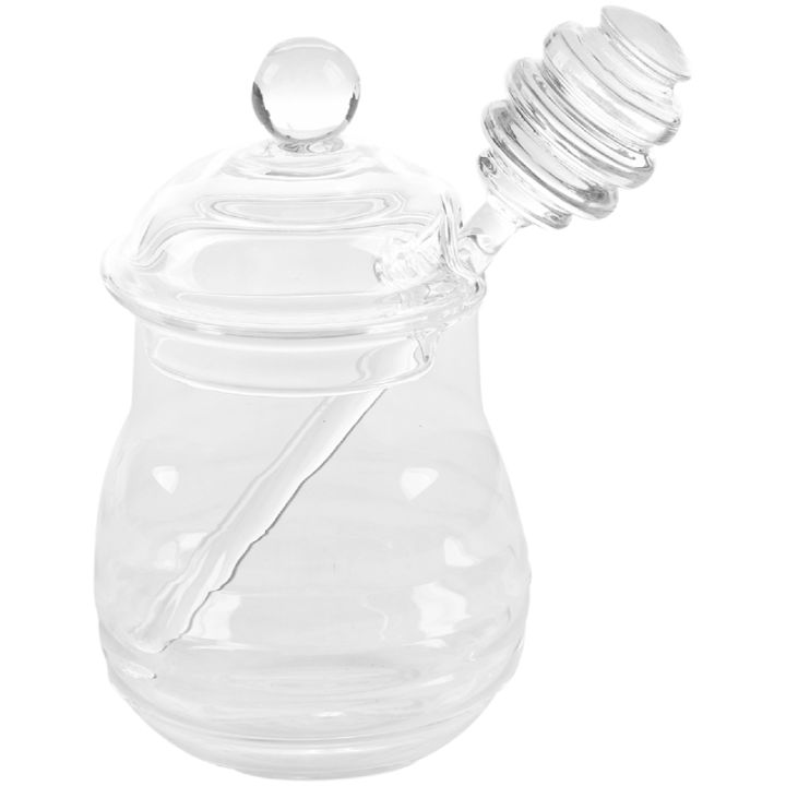 Transparent glass honey jar with lid Honey Jar with Dipper, Clear, 9 ...