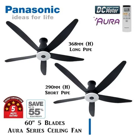 Panasonic 60" 5 Blades Aura Series Ceiling Fan (Short/Long Pipe) | F ...