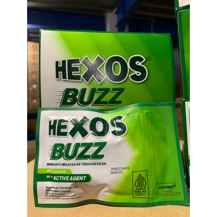 Perbox permen Hexos Buzz Lozenges Mint Original Acrive Agent isi 12 ...