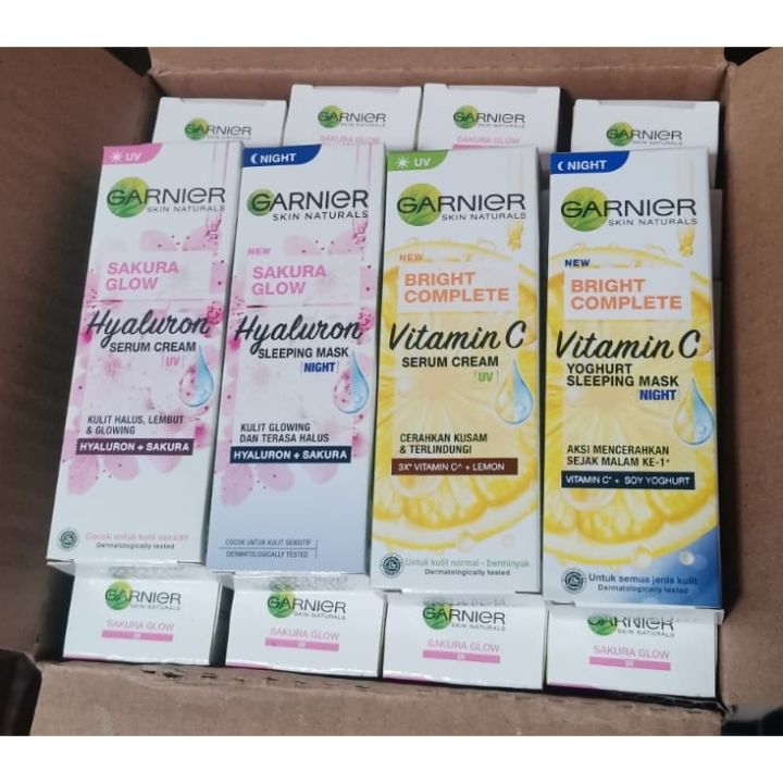 GARNIER WHITENING SERUM CREAM BRIGHT COMPLETE UV & SAKURA GLOW | Lazada ...