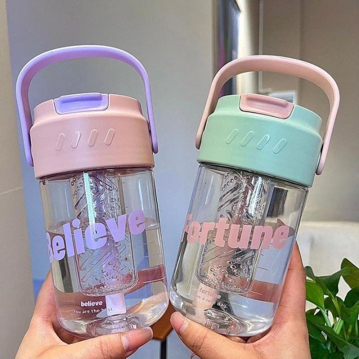 600/800ML Plastic Water Bottle With Straws & Tea Strainer Juice Cup ...