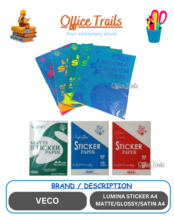 Veco Sticker A4 High Gloss, Satin, Matte, Lumina Sticker Sold Per Pack ...