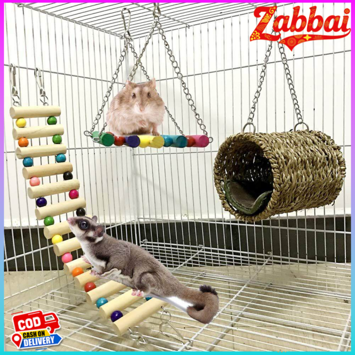 Zabbai 3 ชิ้นสัตว์เลี้ยงเปลญวนแกว่งอุโมงค์บ้านเตียงบันไดหนูแฮมสเตอร์ ...