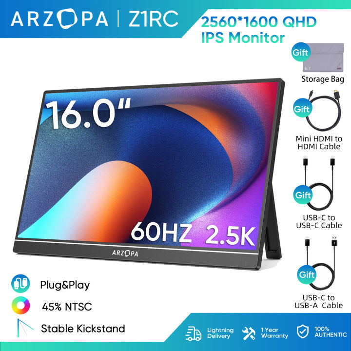 Arzopa z1rc, 16 "2.5K 100% sRGB portable monitor, 2560x1600 HDR ...