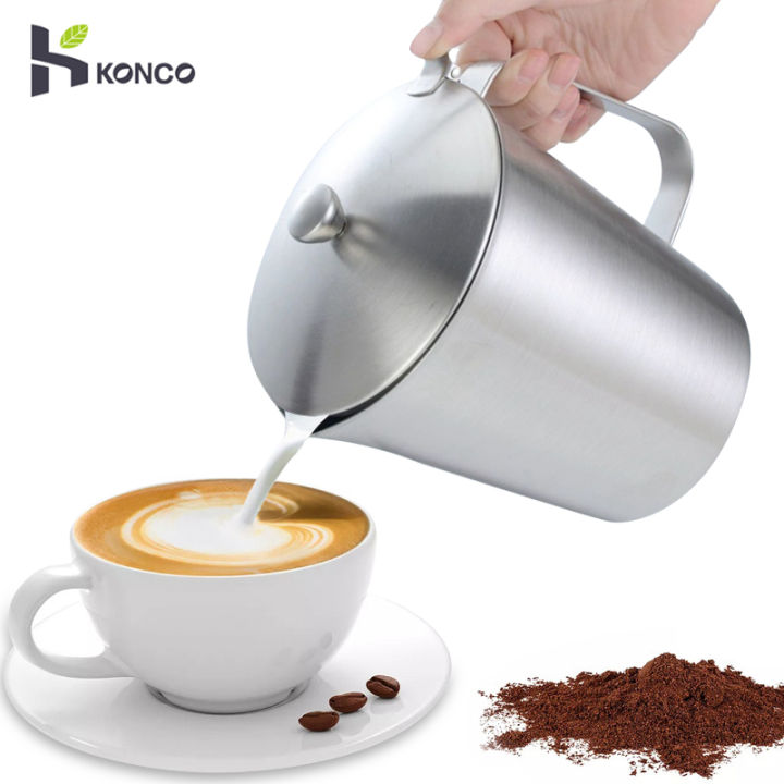 Konco 304 Stainless Steel Milk Frothing with lid Pitcher Custom Coffee ...