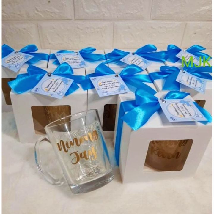 Glass Clear mug souvenir Personalized mug with name box ribbon and tag ...