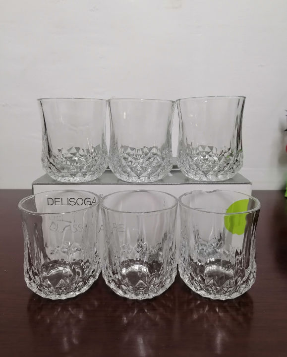 Delisoga Deli Glassware Drinking Thick Glass Set Crystal Design 6pcs ...