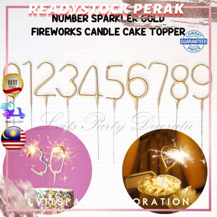 🇲🇾ReadyStock（LV006）Number Sparkler Gold Fireworks Sparkling Candle Cake ...