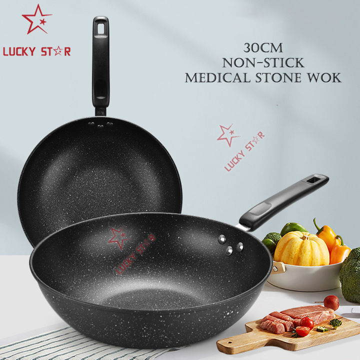 30CM Medical Stone Non-Stick Healthy Wok Fume-Free Wok Non Stick Frying Pans LUCKY STAR | Lazada PH
