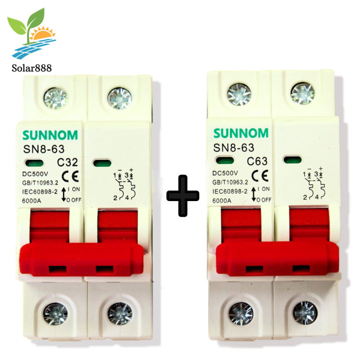 DC MCB 500V 32AMP + 63AMP Breaker SUNNOM 2P เบรกเกอร์ สำหรับโซล่าเซลล์ ...