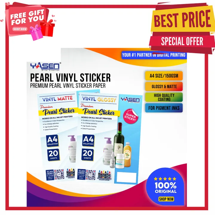 Yasen A4 Glossy/Matte Pearl Vinyl Sticker Sheet for Vinyl Design and ...
