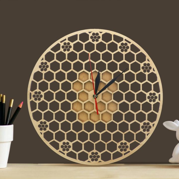 NEW (style)Sweet Honey Honeycomb Natural Wooden Wall Clock Hexagon Wall ...