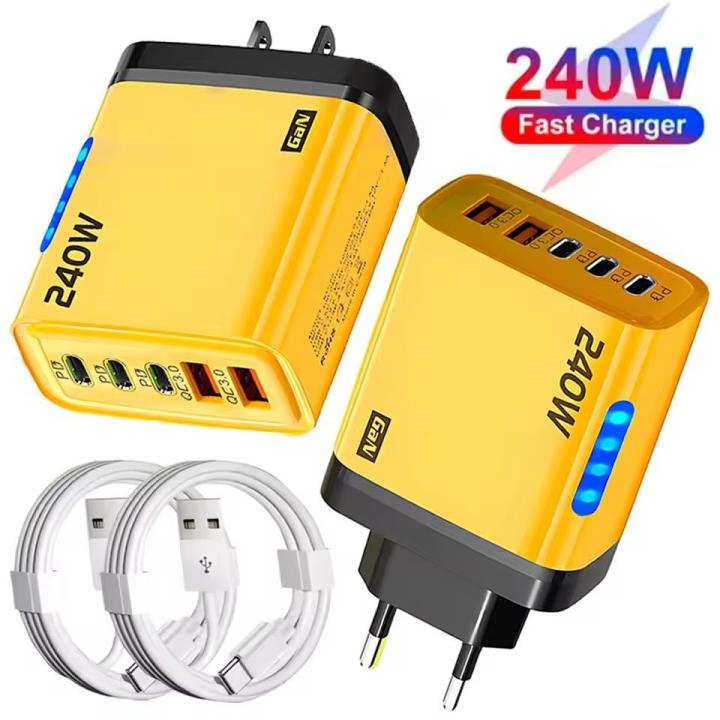 240W LED อะแดปเตอร์ชาร์จในรถยนต์5พอร์ต PD 10A เครื่องชาร์จ USB ที่รวดเร็วชนิด C ซูเปอร์สายชาร์จ ...